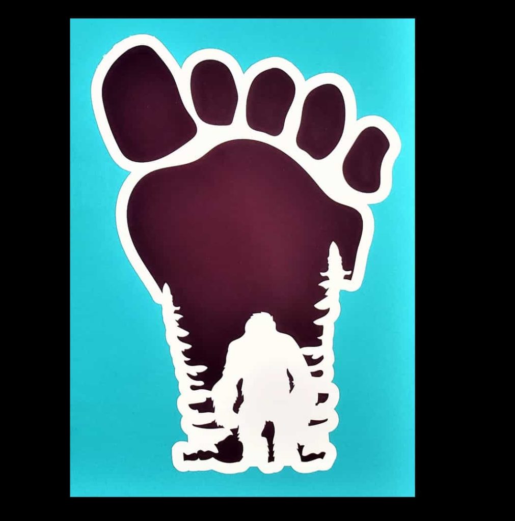 Bigfoot In Toe Footprint Scene Sticker – Abstract Alien Art
